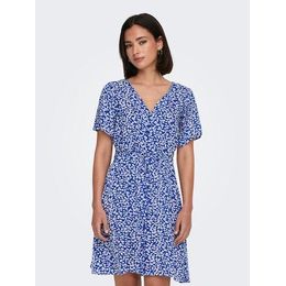 Minikleid Only "ONLEVIDA S/S SHORT DRESS WVN NOOS", Damen, Gr. XS, N-Gr, blau (nebulas blau aop:hanna flower), Web, Obermaterial: 100% Viskose, bedruckt, regular fit kurz, V-Ausschnitt, Kleider Minikleid, Viskose, regular fit, V-Ausschnitt
