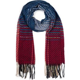 Strickschal styleBREAKER "Feinstrick Schal Zick-Zack gestreift", Damen, blau (blau, bordeaux, rot), Obermaterial: 100% Polyester PES., Modisch, Modet&uuml;cher