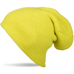 Strickm&uuml;tze styleBREAKER "Feinstrick Beanie doppelt gestrickt", Damen, gelb, Obermaterial: 100% Polyacryl PAN., Modisch, M&uuml;tzen Strickm&uuml;tze