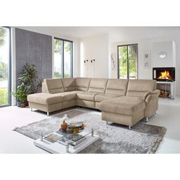 Wohnlandschaft DIE PLANBAR "ZE-EM16033 U-Form, Breite 316 cm", deluxe mandel, B:316cm T:203cm, 100% Polyester, Sofas, Wohnlandschaft, wahlweise mit Kopfst&uuml;tzen und echt bezogenem R&uuml;cken