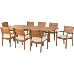 Garten-Essgruppe Merxx "&raquo;Batavia&laquo;", beige (natur, natur, natur), Auszugsplatte, ausziehbar, Massivholz, Sitzm&ouml;bel-Sets, moderne Landhausoptik in warmen Holznuancen