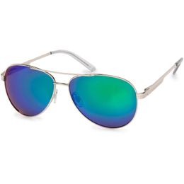 Pilotenbrille styleBREAKER "Polarisierte Piloten Sonnenbrille mit Etui", Damen, gr&uuml;n (gestell silber, glas gr&uuml;n verspiegelt), Modisch, Sonnenbrillen