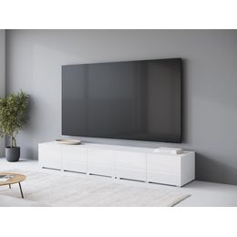Lowboard OTTO HOME "Denver 250 cm f&uuml;r bis zu 98-Zoll TVs - Weltmeisterschaft im XXL Format", wei&szlig; matt, wei&szlig; hochglanz, B:250cm H:39,9cm T:49cm, FSC-zertifizierter Holzwerkstoff, Sideboards, Lowboard, Wahlweise mit oder ohne offenes Fach in der Mitte