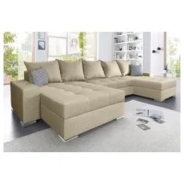 Wohnlandschaft Collection AB "Josy XXL U-Form, B: 333 cm, mit 2 Recamieren 77 & 97 cm", hellbraun, B:333cm H:84cm T:161cm, 100% Polyester, Sofas, Wohnlandschaft, Bettfunktion, Bettkasten & 2 Zierkissen, Federkern