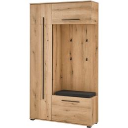 Kompaktgarderobe Home Affaire "Cantara Flurgarderobe, modern, 2 Farben, 111 cm breit", eiche evoke, B:111cm H:201cm T:39cm, FSC-zertifizierter Holzwerkstoff, Schr&auml;nke, unterschiedliche Stauraumm&ouml;glichkeiten, inkl. Sitzkissen
