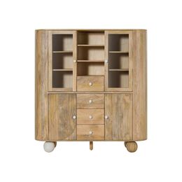 Highboard Mango 150x40x160 natur lackiert / Marmor wei&szlig; FLORENZ #127