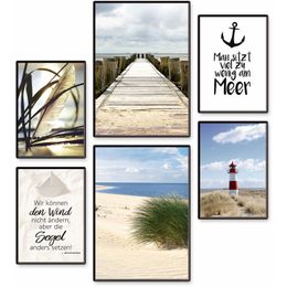 Poster Artland "Impressionen vom Meer", beige (farbe bild(er): naturfarben), B:42cm H:29,7cm, Bilder, Poster, Bilder Set, 6tlg. 4xDIN A4 / 2xDIN A3, ohne Rahmen