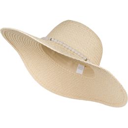 Sonnenhut styleBREAKER "Papierstroh Sonnenhut Perlen Hutband", Damen, beige, Obermaterial: 100% Papierstroh PAS., Modisch, H&uuml;te