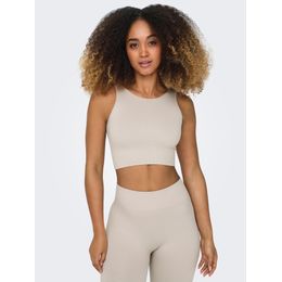Trainingstop Only Play "ONPJAIA LIFE", Damen, Gr. XS, silber (nacreous cloud), Jersey, Obermaterial: 75% Nylon, 15% Polyamid, 10% Elasthan, unifarben, slim fit kurz, Rundhals, Tops, Cropped Fit, in feiner Rippstruktur