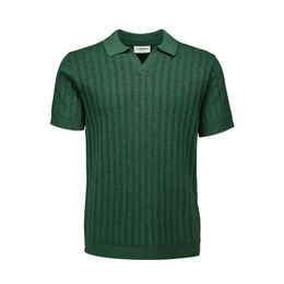 Kurzarmpullover LINDBERGH "Poloshirt Relaxed Fit", Herren, Gr. L, gr&uuml;n mel, Obermaterial: 60% Baumwolle, 40% Polyester, unifarben, V-Ausschnitt, Pullover