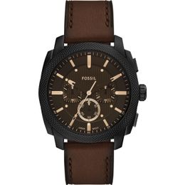 Chronograph Fossil "Machine", schwarz (braun, schwarz), Armbanduhren, Damen, Chronograph, Quarzuhr, Armbanduhr, Herrenuhr, Lederarmband, analog