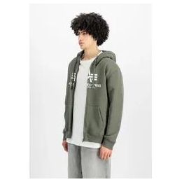 Kapuzensweatjacke Alpha Industries "BASIC ZIP HOODY", Damen, Gr. L, schwarz olive, angeraute Sweatware, Obermaterial: 80% Baumwolle, 20% Polyester, bedruckt, normal normal, Rundhals, eingesetzt Rippb&uuml;ndchen, Sweatjacken, Baumwollmischung, regular fit
