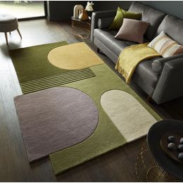Teppich FLAIR RUGS "LOZENGE", bunt (bunt, gr&uuml;n), B:200cm H:10mm L:290cm, Wolle, Teppiche, Teppich, Kurzflor, Retro Muster