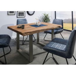 Baumtisch Sheesham 140x90x77 natur gebeizt / U-Beine silber matt FREEFORM 5