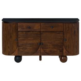 Sideboard Mango 150x40x80 dunkelbraun lackiert / Marmor schwarz FLORENZ #220