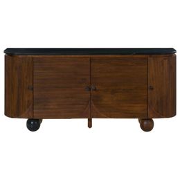 Sideboard Mango 180x40x80 dunkelbraun lackiert / Marmor schwarz FLORENZ #221