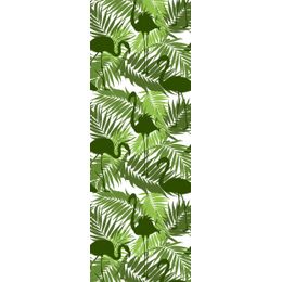 Vinyltapete queence "Tropische Bl&auml;tter-Flamingo-Gr&uuml;n", bunt, B:0,9m L:2,5m, Vinyl, Tapeten, 90x250cm, selbstklebend, kinderleichte Anbringung,, Sticker