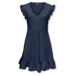 Sommerkleid KIDS Only "KOGHILLARY V NECK DRESS CS WVN", M&auml;dchen, Gr. 122/128, N-Gr, navy blazer, Web, Obermaterial: 98% Polyester, 2% Elasthan, unifarben, figurumspielend Midi, V-Ausschnitt, Fl&uuml;gel&auml;rmel R&uuml;schen, Kleider Sommerkleid