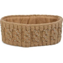 Stirnband styleBREAKER "Stirnband mit Zopfmuster & Strass", Damen, beige, Obermaterial: 100% Viskose CV., Modisch, M&uuml;tzen Stirnband