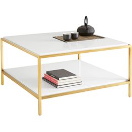 Couchtisch OTTO HOME "Cherlen", wei&szlig;, B:90cm H:47,5cm T:90cm, Tische, Couchtisch, mit zwei Ablagefl&auml;chen und goldfarbenem Gestell, quadratisch