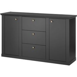 Sideboard Home Affaire "Lincoln, moderner Schrank, schwarze Kommode, 158 cm breit", schwarz matt, B:158cm H:92cm T:42cm, FSC-zertifizierter Holzwerkstoff, Sideboards, Sideboard, edles Design, messingfarbene Knopfgriffe, in 2 Gr&ouml;&szlig;en verf&uuml;gbar