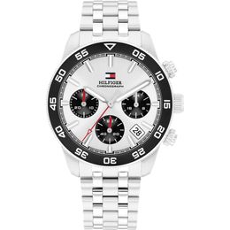 Chronograph Tommy Hilfiger "TH85 CHRONOGRAPH", silberfarben, silberfarben, Armbanduhren, Damen, Chronograph, Quarzuhr, Armbanduhr, Herrenuhr, Edelstahlarmband, analog, Tag
