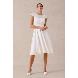 bonprix Brautkleid mit Spitze, wei&szlig;, Gr.34, Romantisch und feminin: Cocktail-Kleid in Midi-L&auml;nge aus feinem Chiffon mit Spitze