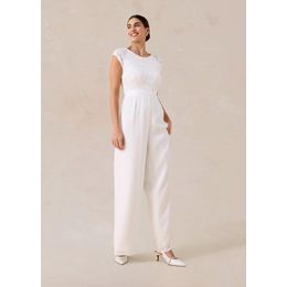 bonprix Overall aus feinem Chiffon mit Spitze, wei&szlig;, Gr.46, Overall aus feinem Chiffon mit einem Taillen-Einsatz und floraler Spitze im Oberteil