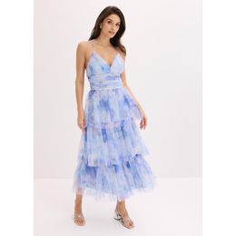 bonprix Midikleid aus feinem T&uuml;ll mit Volants, blau, Gr.38, Modern und feminin: Midikleid aus feinem T&uuml;ll mit Stufen-Volants