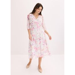 bonprix Jerseykleid aus zartem Mesh, wei&szlig;, Gr.52/54 (XXL), Modernes Kleid mit sch&ouml;nem Print