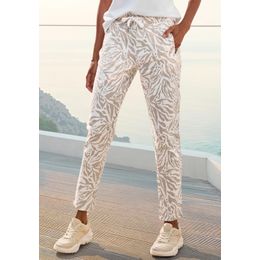 Sweathose Venice Beach, Damen, Gr. 34, N-Gr, creme, taupe bedruckt, Sweatware, Obermaterial: 95% Baumwolle, 5% Elasthan, figurumspielend kn&ouml;chellang, Hosen Sweathose, mit Animalprint, Jogginghose, sportlich-casual