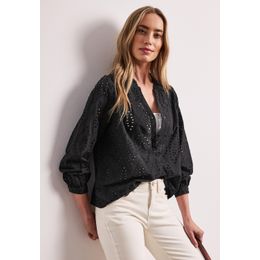 Langarmbluse Street One, Damen, Gr. 34, schwarz, Web, 100% Baumwolle, unifarben, normal normal, Rundhals, abgesteppt, Blusen, aus reiner Baumwolle