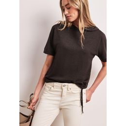 Kurzarmshirt Street One, Damen, Gr. 42, espresso braun, Jersey, Obermaterial: 80% Polyester, 20% Viskose, meliert, unifarben, regular fit normal, ohne Ausschnitt, angesetztes B&uuml;ndchen, Shirts, mit Kapuze