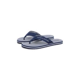 Zehentrenner Tommy Hilfiger "TH ITHACA STRIPE SUMMER SANDAL", Herren, Gr. 40, navy, wei&szlig;, Textil, gestreift, Schuhe Zehentrenner, Sommerschuh, Pool Slide, Dianette, Flat mit Logo-Schriftzug