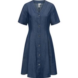 Sommerkleid Ragwear "Kveeda Denim", Damen, Gr. M (38), Normalgr&ouml;&szlig;en, blau (denim), Material: 60% Baumwolle, 40% Viskose, A-Linie ca. Mitte Oberschenkel, V-Ausschnitt, &Auml;rmel ohne &Auml;rmelschlitz abgesteppte Kante, Kleider Sommerkleid, Sommerliches Minikleid mit Schleife am R&uuml;cken