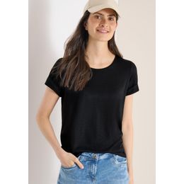 T-Shirt Cecil, Damen, Gr. L (42), schwarz, schwarz, Web, 50% Baumwolle, 50% Modal, unifarben, comfort fit normal, Rundhals, abgesteppt, Shirts T-Shirt, im Basic-Style