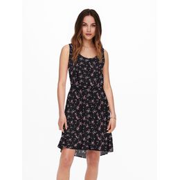 Sommerkleid Only "ONLNOVA LIFE S/L SARA DRESS", Damen, Gr. S, N-Gr, schwarz aop:725 ditsy bouquet, Web, Obermaterial: 100% Viskose, bedruckt, tailliert kurz, Rundhals, Kleider Sommerkleid, Viskose, regular fit, Rundhals