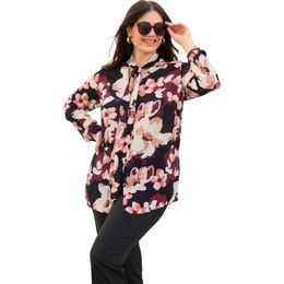 sheego Damen Schluppenbluse mit Blumenprint schwarz-koralle-bedruckt Gr&ouml;&szlig;e 40