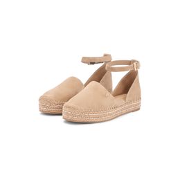 Riemchenballerina Tommy Hilfiger "TH PLATFORM ESPAD SUEDE STRAP", Damen, Gr. 42, safari, Veloursleder, Schuhe Riemchenballerina, Sommerschuh, Plateausandalette mit verstellbarem Fersenriemchen