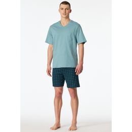 Shorty Schiesser "Comfort Essentials", Herren, Gr. 50, 708, gr&uuml;n, Single Jersey, Obermaterial: 100% Baumwolle, Basic kurz, V-Ausschnitt, Homewear-Sets Shorty, mit aufgesetzter Brusttasche