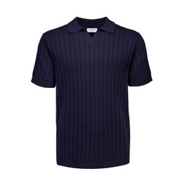 Kurzarmpullover LINDBERGH "Poloshirt Relaxed Fit", Herren, Gr. L, navy, Obermaterial: 60% Baumwolle, 40% Polyester, unifarben, V-Ausschnitt, Pullover