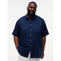 Tommy Hilfiger Big & Tall Kurzarmhemd "BT- LINEN BLND SOLID", Herren, Gr. XXL, N-Gr, blau (carbon navy), Web, Obermaterial: 52% Baumwolle, 48% Leinen, TOMMY HILFIGER BIG & TALL, regular fit, Hemden, Gro&szlig;e Gr&ouml;&szlig;en, Button-down-Kragen, regular fit