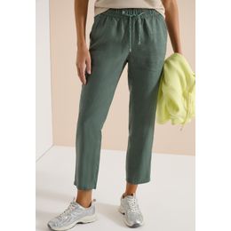 Jogger Pants Cecil, Damen, Gr. L, L&auml;nge 28, just khaki, Stoff, 100% Leinen, gestreift, comfort fit kn&ouml;chelfrei, Hosen, aus Leinen