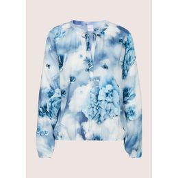 Madeleine Mode Langarmbluse MADELEINE "Blusenshirt Druckbluse mit floralem Aquarellprint", Damen, Gr. 34, blau (rauchblau, bleu, multicolor), Obermaterial: 100% Viskose CV., Modern, schmal, Blusen, Ausschnitt mit Bindeband