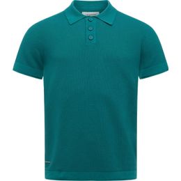 T-Shirt Ragwear "Lorien", Damen, Gr. L (52), teal gr&uuml;n, Strick, Material: 97% Baumwolle, 3% Nylon, gerade normal, V-Ausschnitt, Rollsaum, Shirts T-Shirt, Kurz&auml;rmliches Shirt mit Hemdkragen