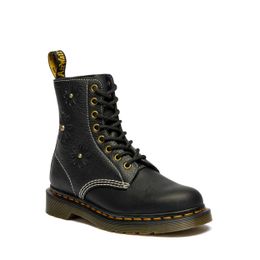 Schn&uuml;rboots Dr. Martens "1460 Pascal Flower", Damen, Gr. 40, schwarz, Leder, Schuhe Schn&uuml;rboots, Blockabsatz, Stiefelette, 8-Eye Boots mit Flower Pr&auml;gung