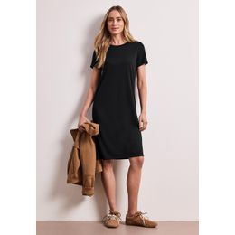 Midikleid Street One, Damen, Gr. 46, EURO-Gr&ouml;&szlig;en, schwarz, Stoff, 70% Viskose, 25% Polyester, 5% Elasthan, unifarben, normal normal, Rundhals, abgesteppt, Kleider Midikleid, mit Rundhalsausschnitt