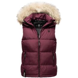 Steppweste Marikoo "Eisfl&ouml;ckchen", Damen, Gr. S (36), rot (weinrot), Obermaterial: 100% Polyester; Innenseite: 100% Polyester; Fellimitat: 90% Polyacryl, 10% Polyester, Westen Steppweste, warme Steppweste mit abnehmbarem Kunstfellkragen