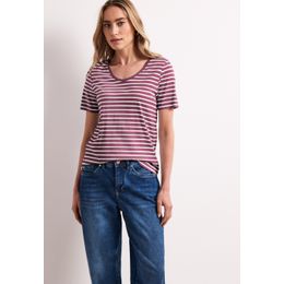 T-Shirt Street One, Damen, Gr. 34, schwarz clouded blush, Web, 50% Baumwolle, 50% Modal, gestreift, unifarben, normal normal, V-Ausschnitt, abgesteppt, Shirts T-Shirt, mit abgerundetem V-Ausschnitt