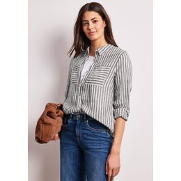 Hemdbluse Street One, Damen, Gr. 38, espresso braun, Web, Obermaterial: 100% Leinen, gestreift, regular fit normal, Rundhals, Manschette, Blusen Hemdbluse, mit Streifen Muster